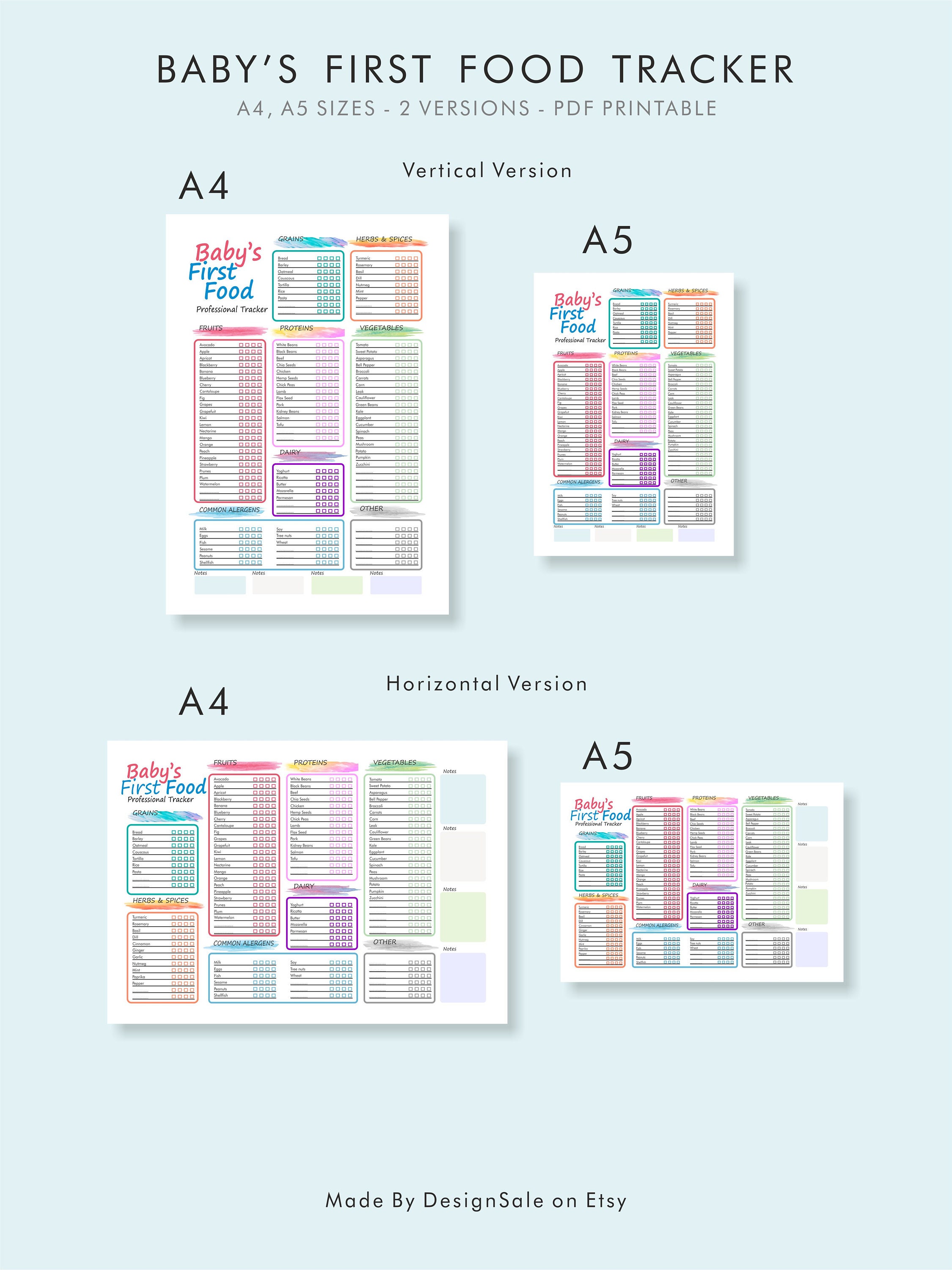 Baby First Food, Baby Food Diary, Baby Food Tracker Printable, Baby ...