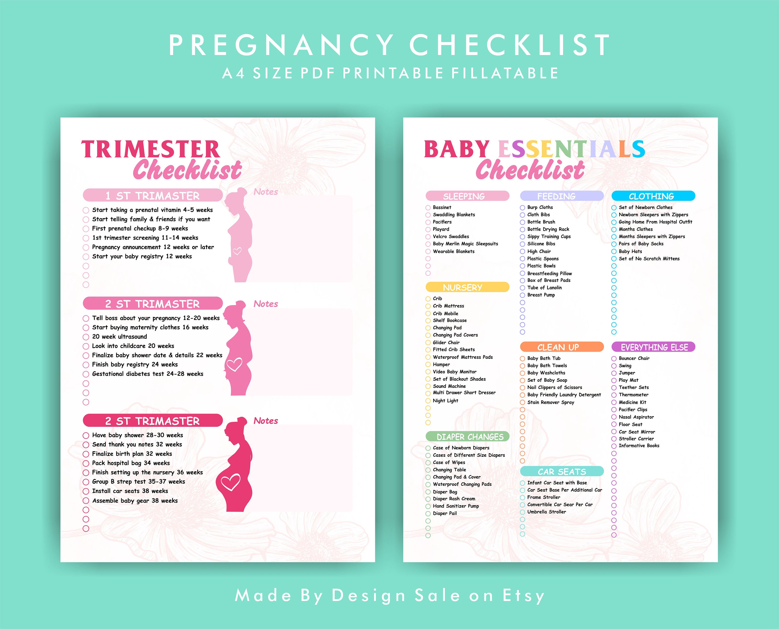 Pregnancy Checklists Bundle Printable Pregnancy to Do List PDF A4 ...