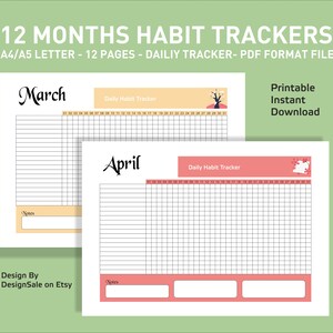 Habit Tracker Printable PDF, Floral 12 Month Habit Tracker, Botanical ...