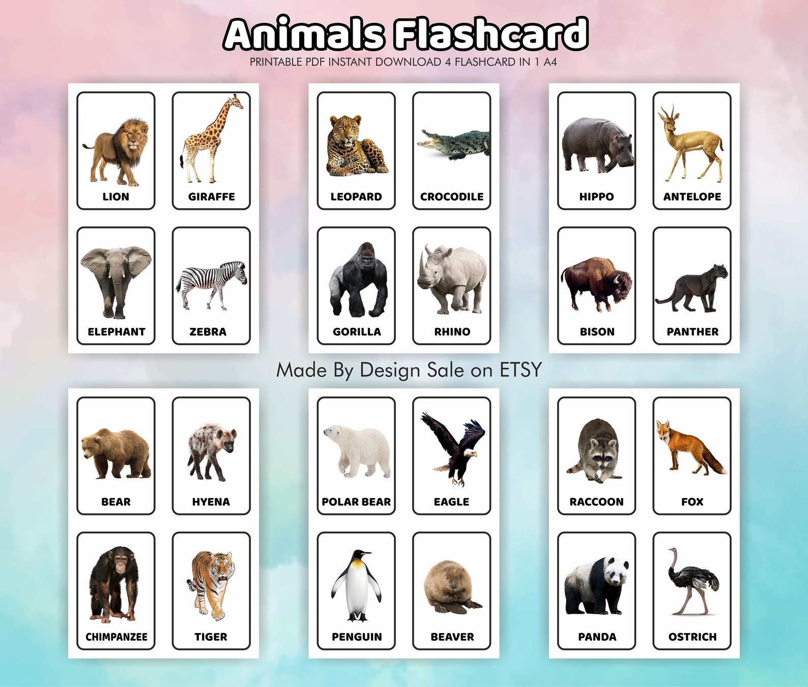 Animals Printable Flashcards, Printable Cards Preschool, Animals Cards ...