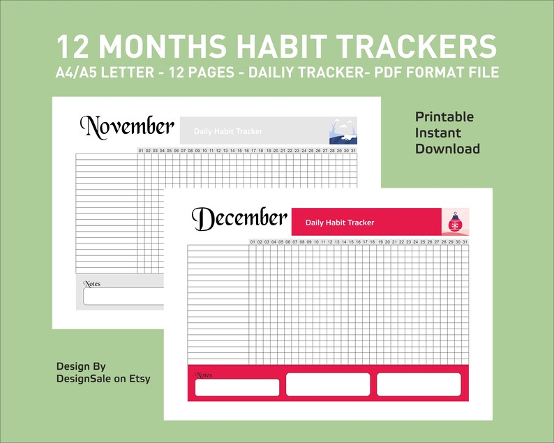 Habit Tracker Printable PDF, Floral 12 Month Habit Tracker, Botanical ...