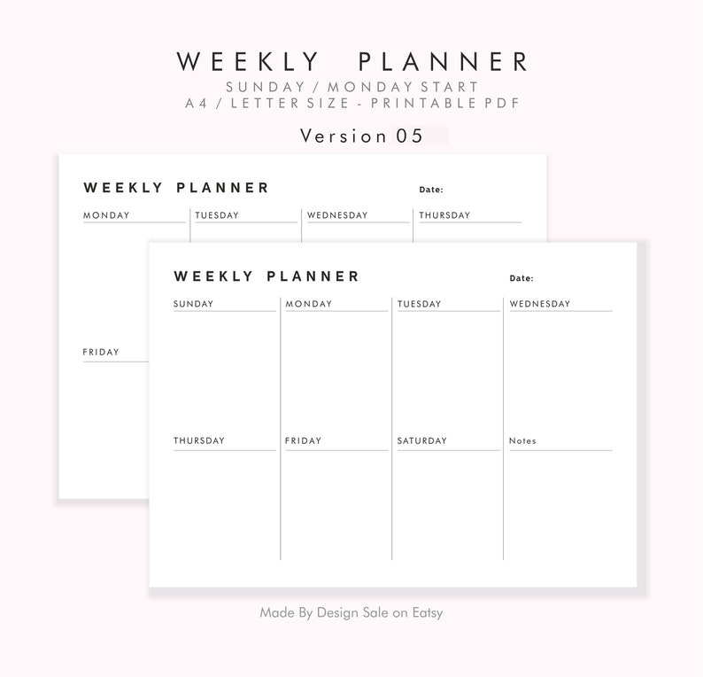 Weekly Planner, 10 Verisons PDF Printable, Weekly Schedule, Weekly ...