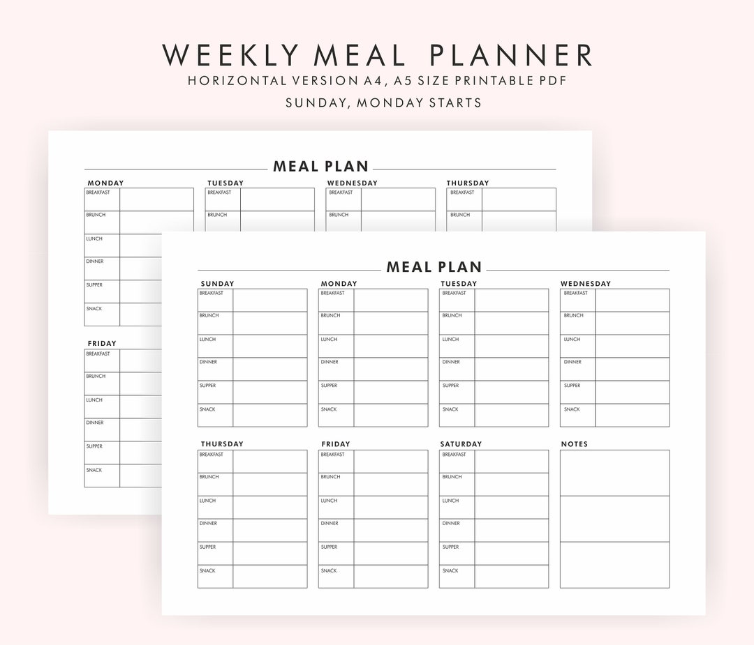 Weekly Meal Planner Printable PDF Template, A4, A5 Size Sunday, Monday ...