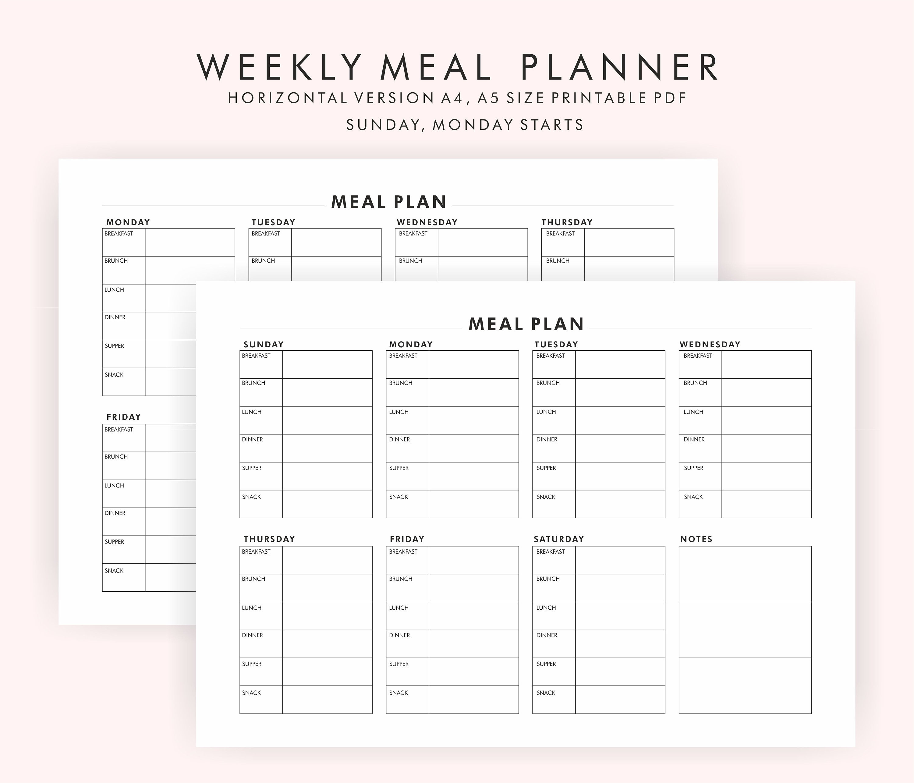 Weekly Meal Planner Printable PDF Template, A4, A5 Size Sunday, Monday ...