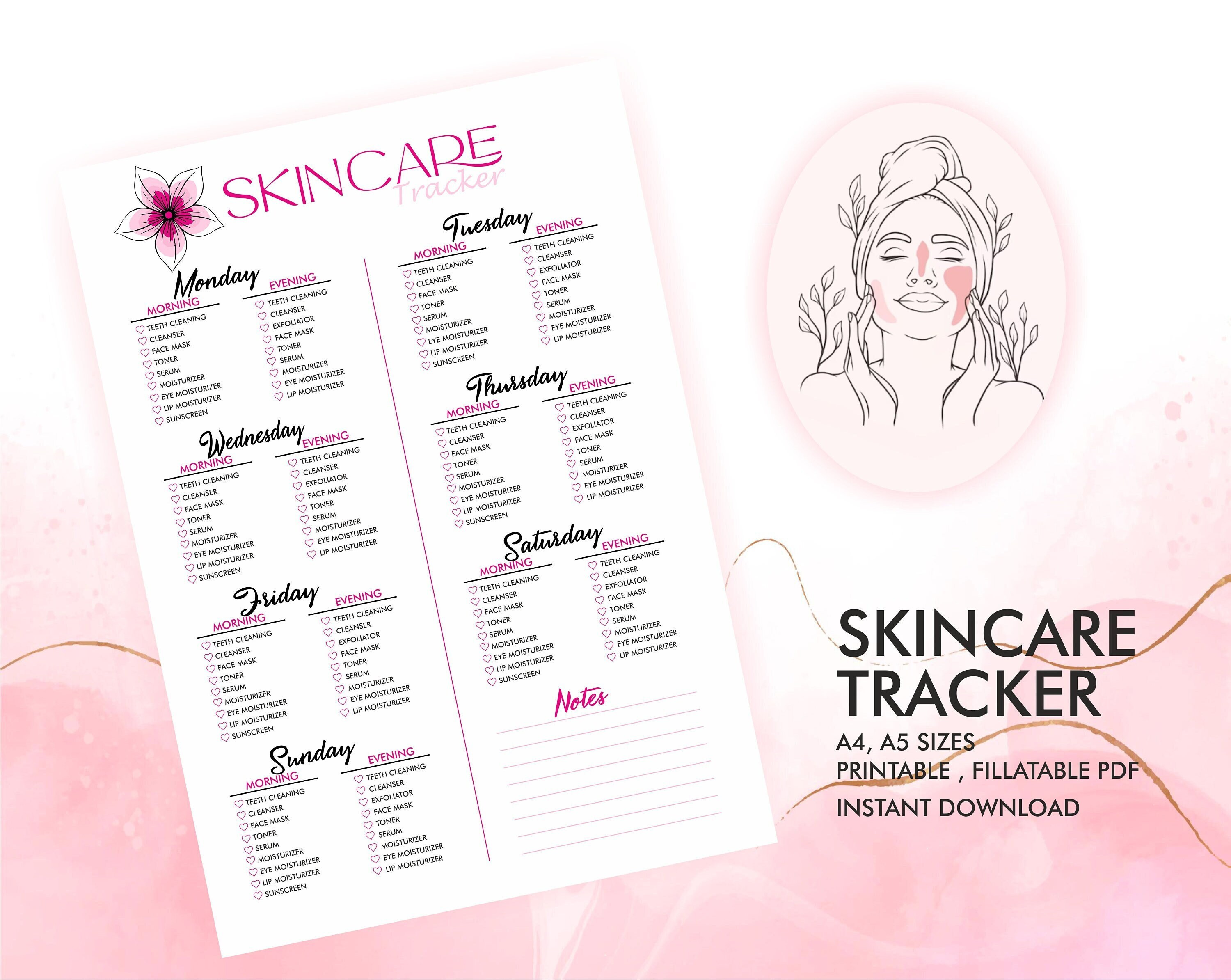 Skincare Tracker, A4,A5, Size Skincare Tracker, Skincare Routine ...