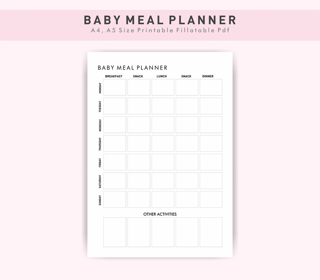 Baby Meal Planner, Baby Meal Plan A4, A5 Size Printable Fillatable Pdf ...