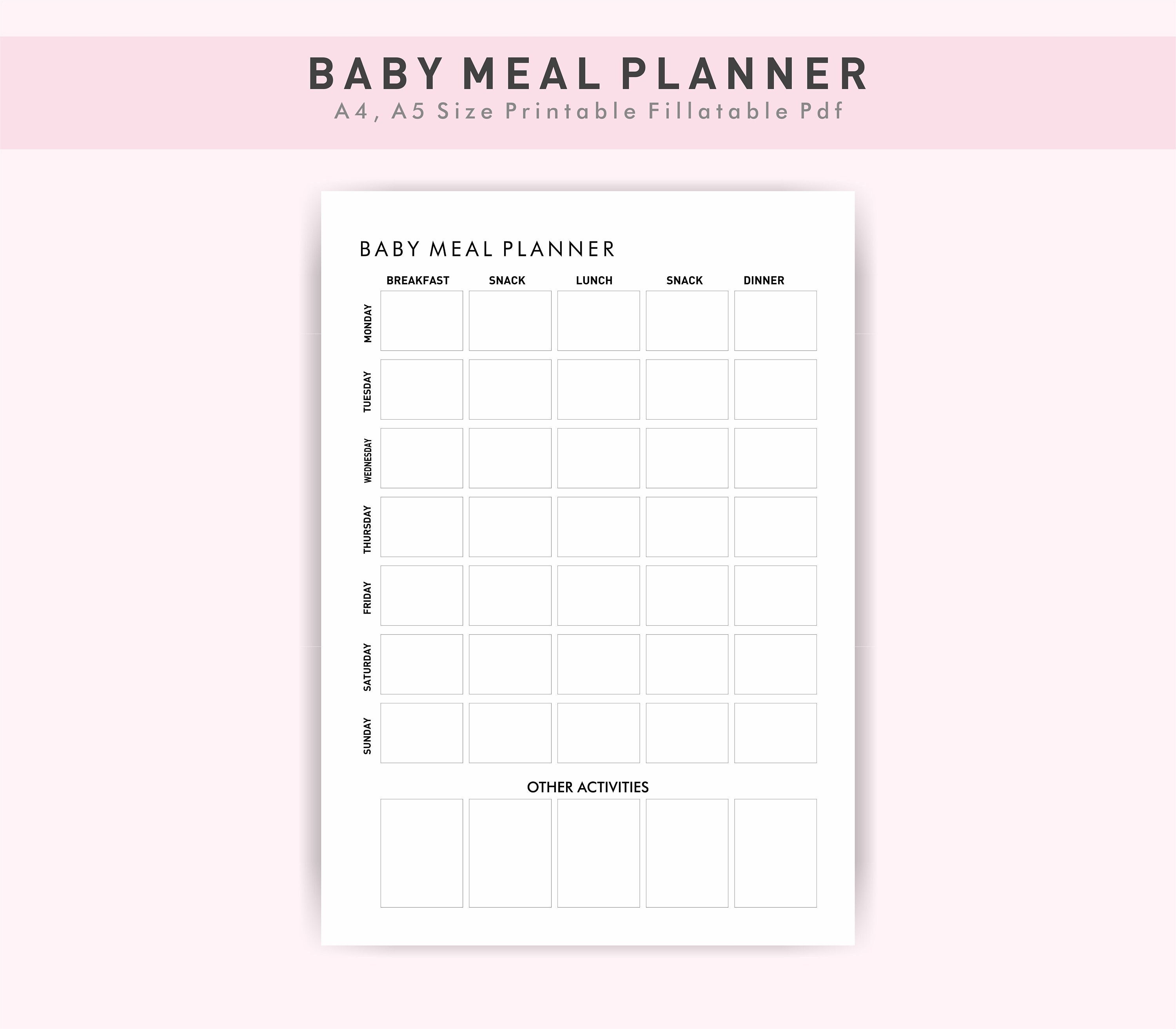 Baby Meal Planner, Baby Meal Plan A4, A5 Size Printable Fillatable Pdf ...