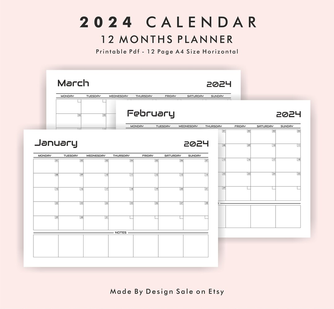 2024 12 Months Planner, 2024 Calendar, 2024 Monthly Planner, 12 Months ...