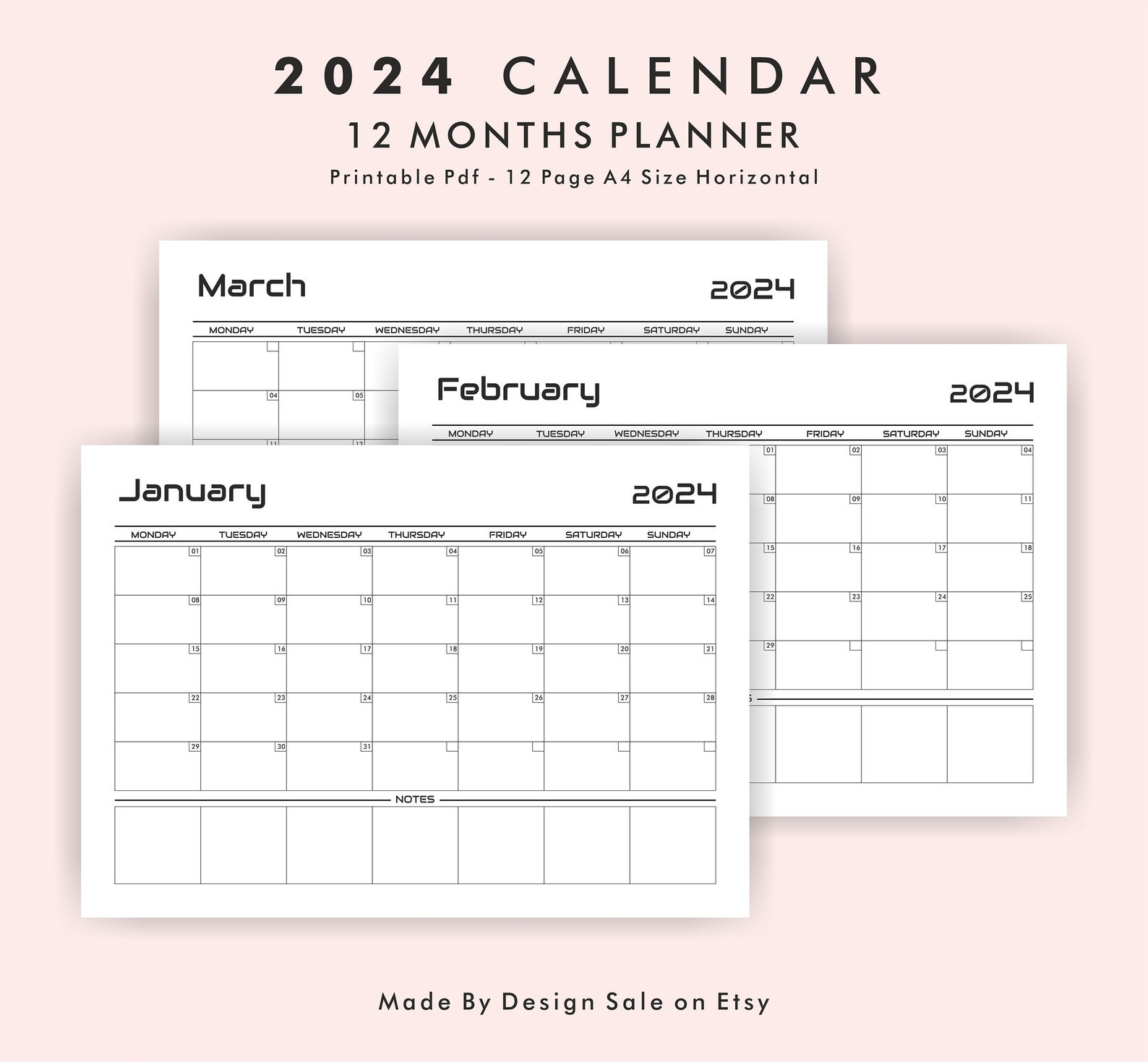 2024 12 Months Planner, 2024 Calendar, 2024 Monthly Planner, 12 Months ...