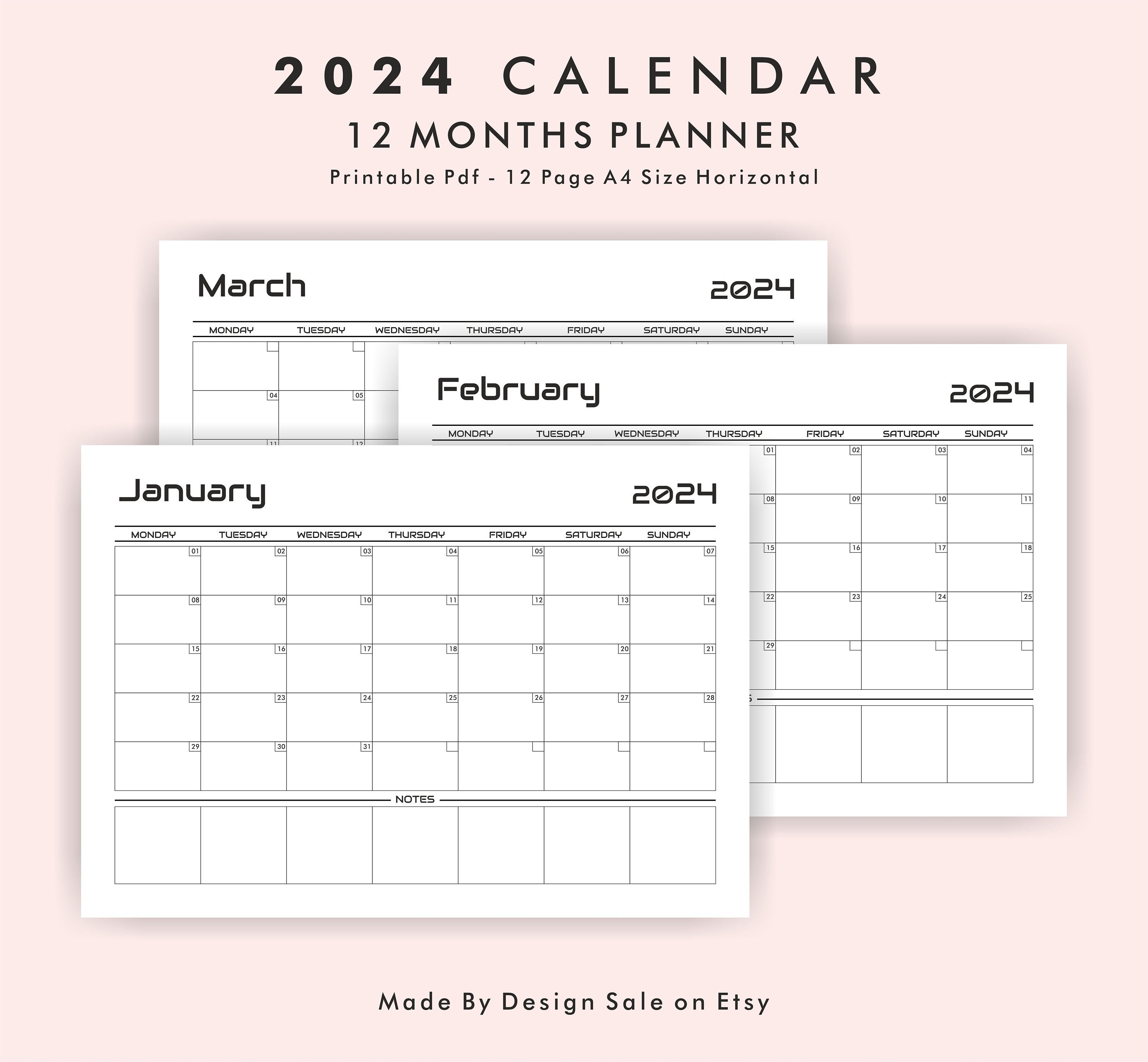 2024 12 Months Planner, 2024 Calendar, 2024 Monthly Planner, 12 Months ...