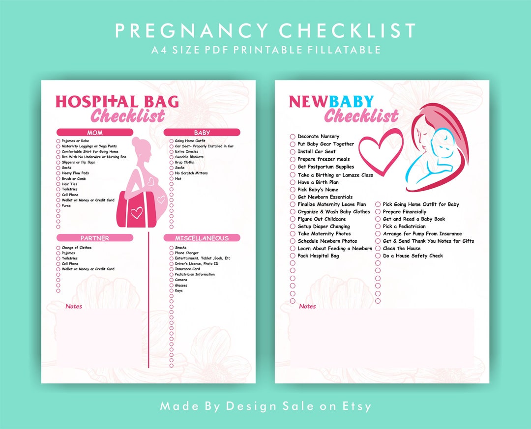 Pregnancy Checklists Bundle Printable Pregnancy to Do List PDF A4 ...
