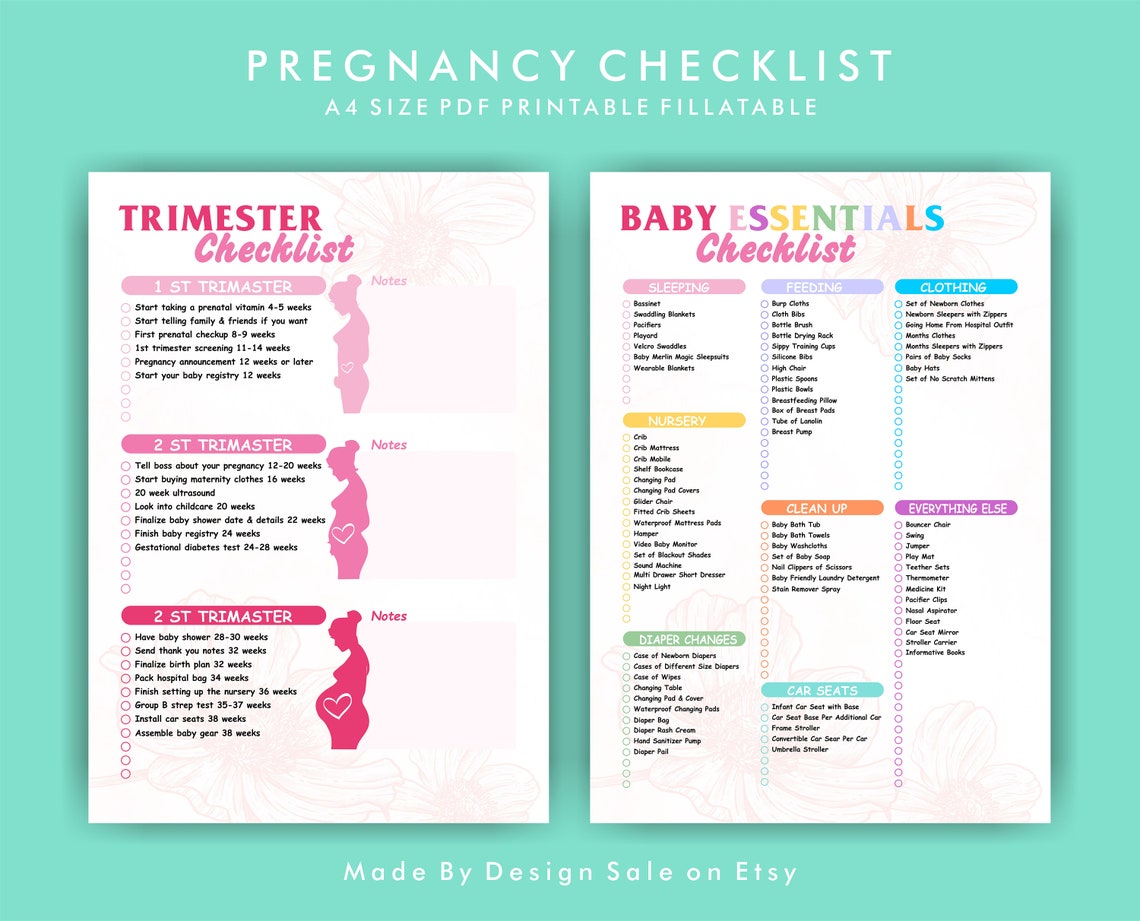 Pregnancy Checklists Bundle Printable Pregnancy to Do List PDF A4 ...