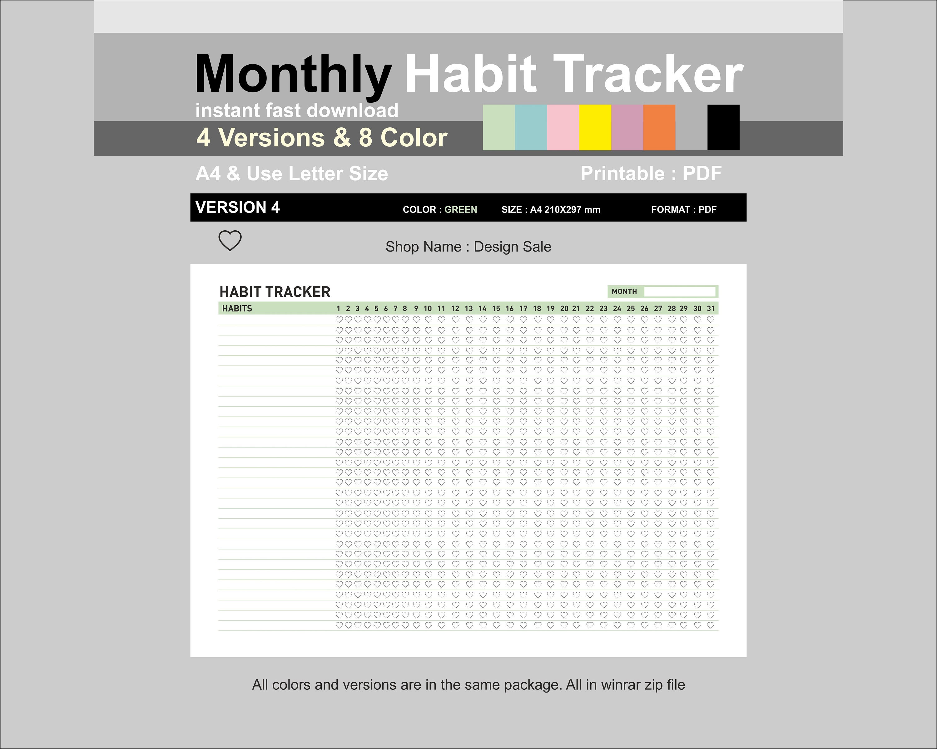 Monthly Habit Tracker Printable Landscape, Habit Tracker Template ...