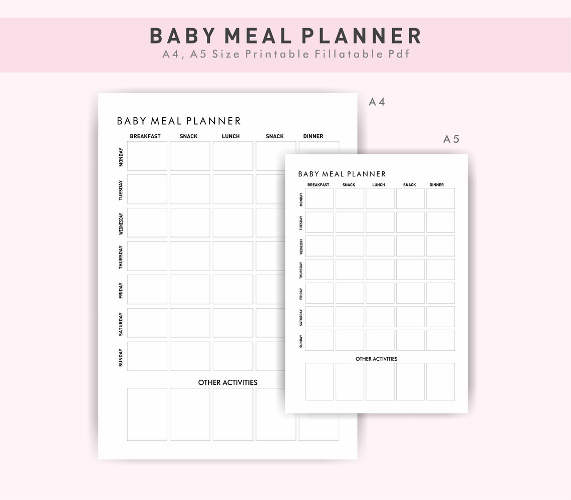 Baby Meal Planner, Baby Meal Plan A4, A5 Size Printable Fillatable Pdf ...