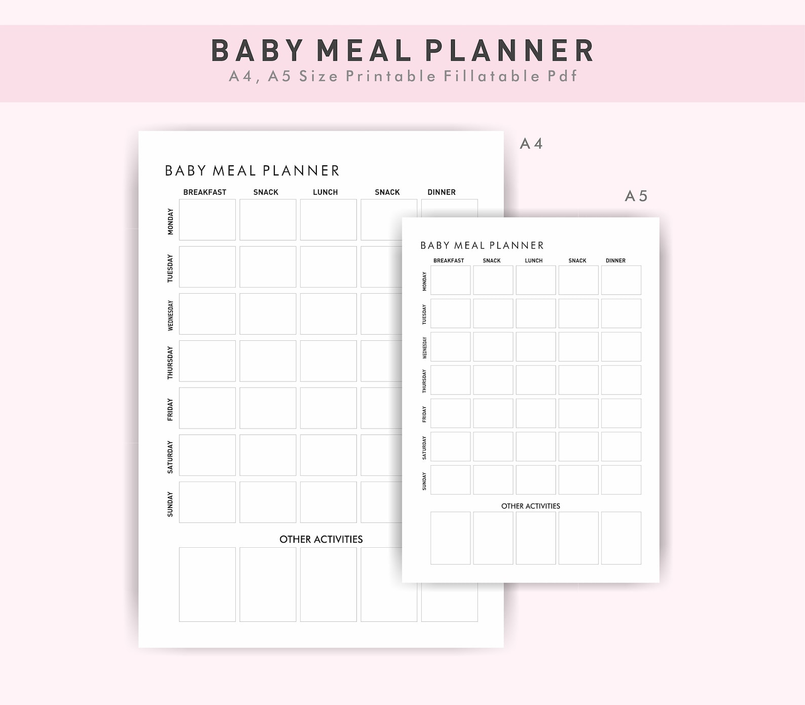 Baby Meal Planner, Baby Meal Plan A4, A5 Size Printable Fillatable Pdf ...
