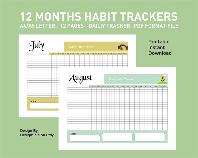 Habit Tracker Printable PDF, Floral 12 Month Habit Tracker, Botanical ...