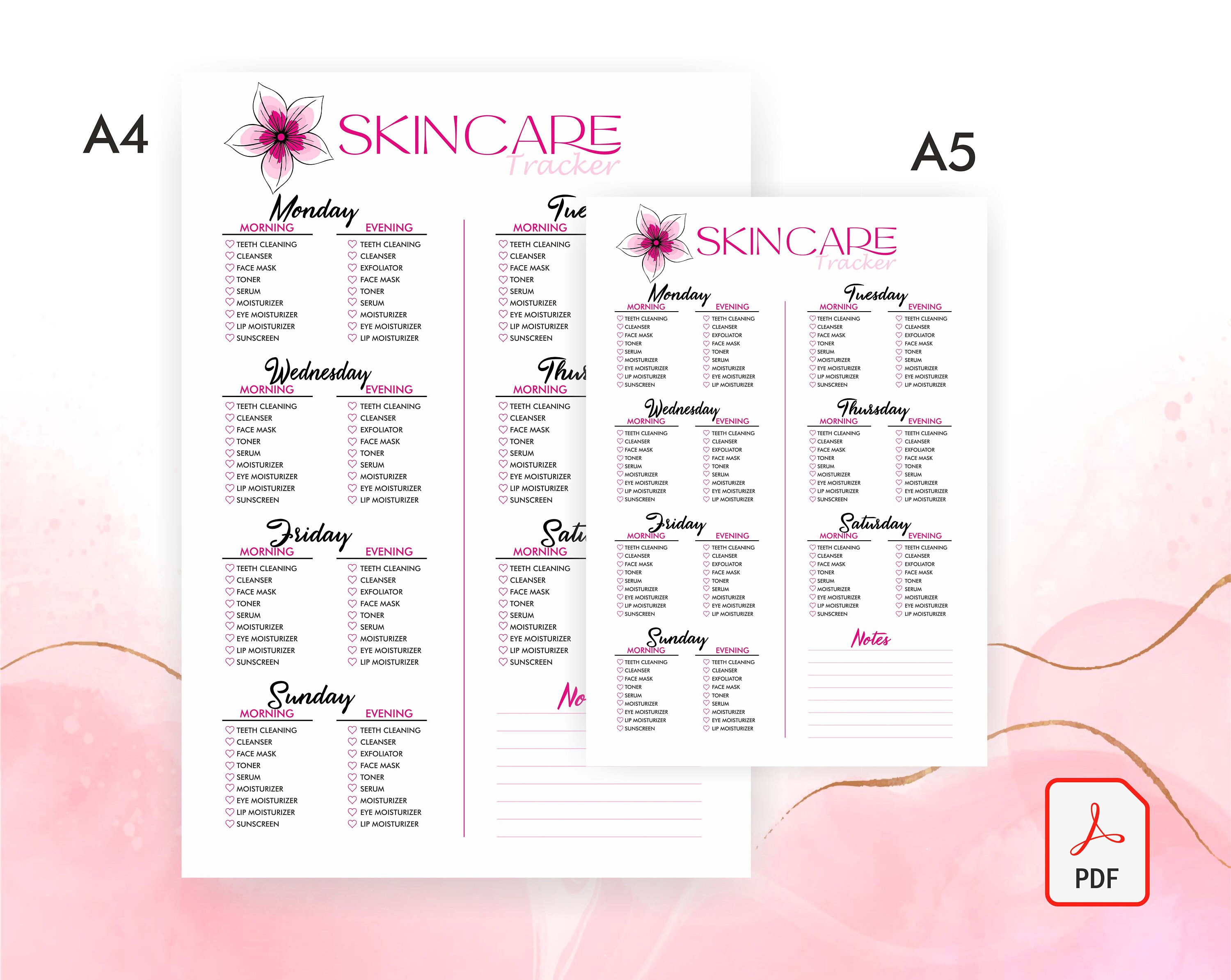 Skincare Tracker, A4,A5, Size Skincare Tracker, Skincare Routine ...