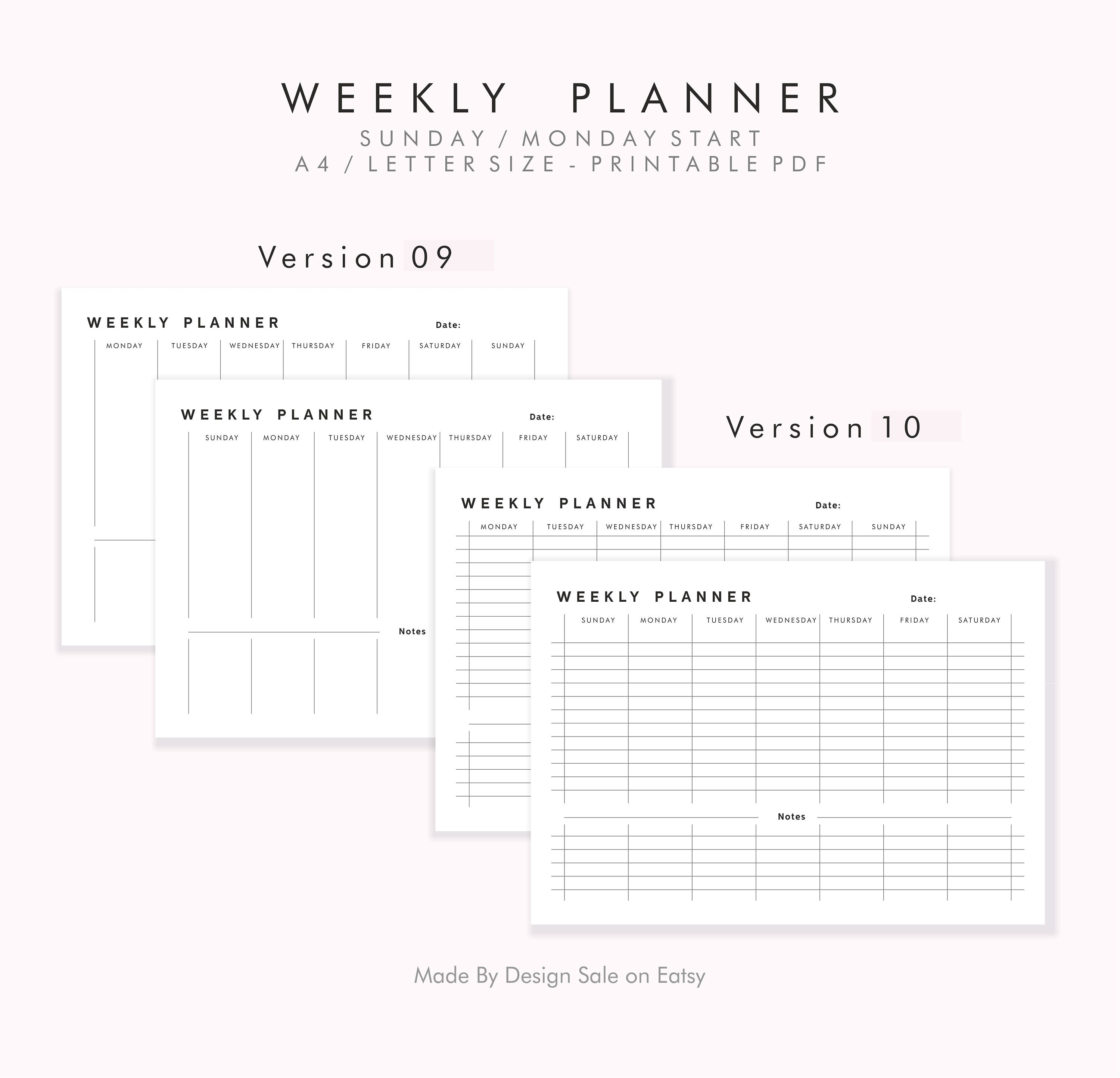 Weekly Planner, 10 Verisons PDF Printable, Weekly Schedule, Weekly ...