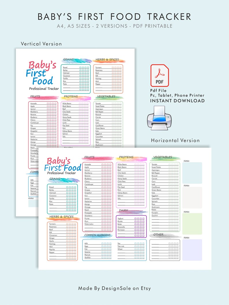Baby First Food, Baby Food Diary, Baby Food Tracker Printable, Baby ...