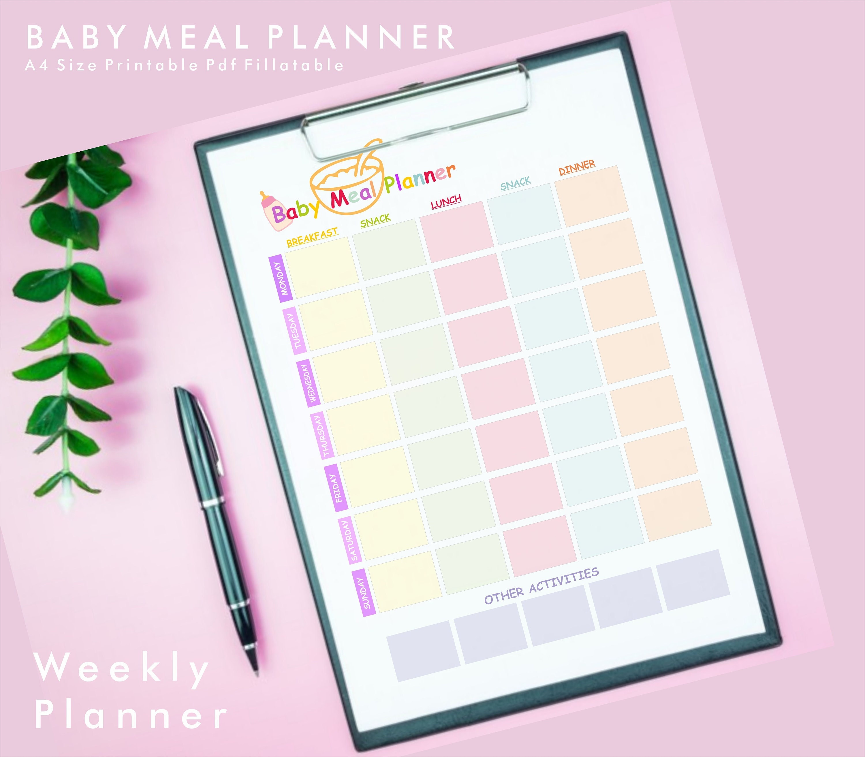 Weekly Baby Meal Planner, Baby Meal Plan A4 Size Printable Fillatable ...
