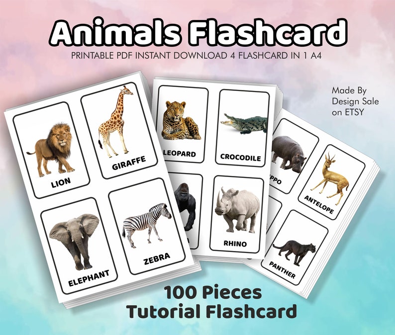 Animals Printable Flashcards, Printable Cards Preschool, Animals Cards ...