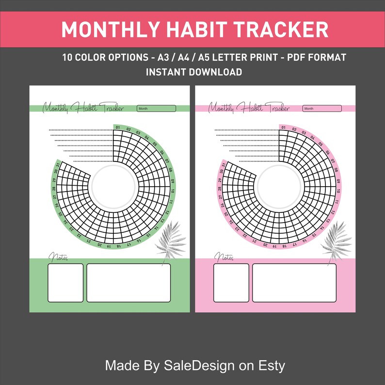 Circle Habit Tracker 10 Colors Printable A3, A4, A5. Routine Track ...