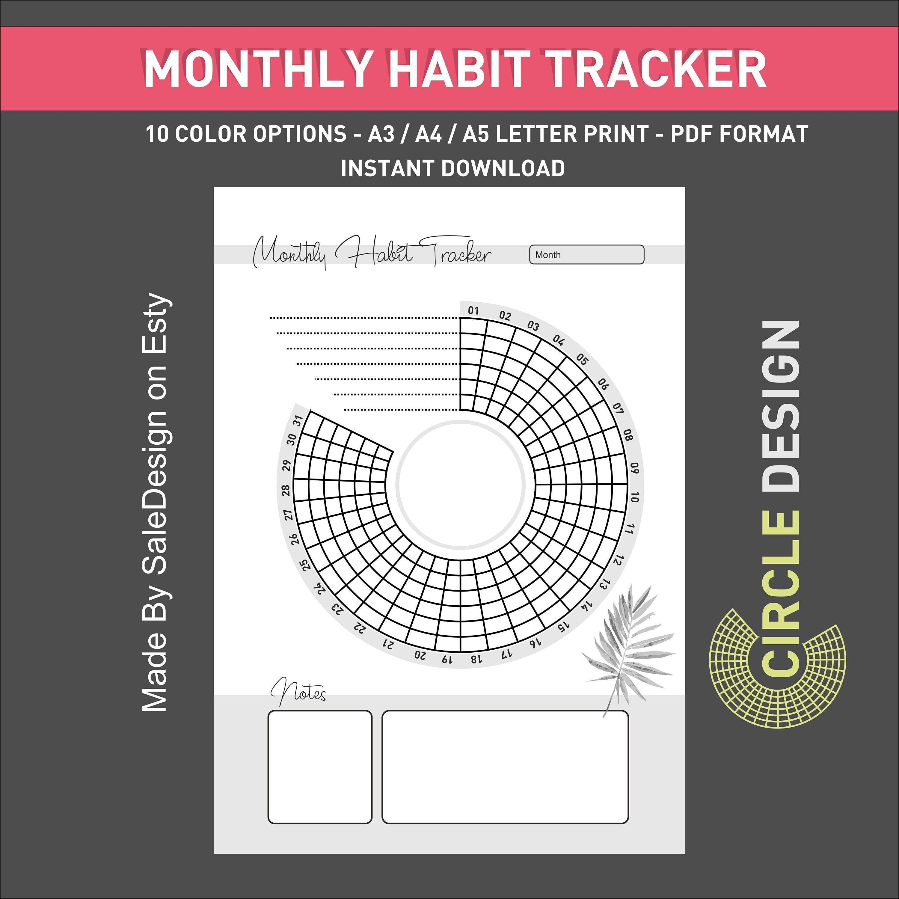 Circle Habit Tracker 10 Colors Printable A3, A4, A5. Routine Track ...
