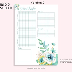 Flowers Period Tracker A4, A5 Size Tracker, Monthly Period Tracker ...