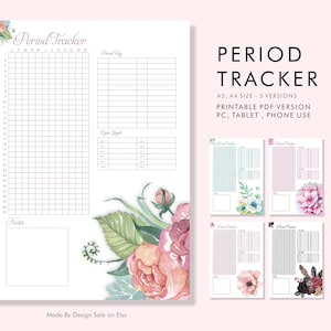 Flowers Period Tracker A4, A5 Size Tracker, Monthly Period Tracker ...