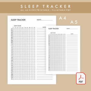 Sleep Tracker, Printable Tracker A4,A5 Size PDF Tracker, Monthly Sleep ...
