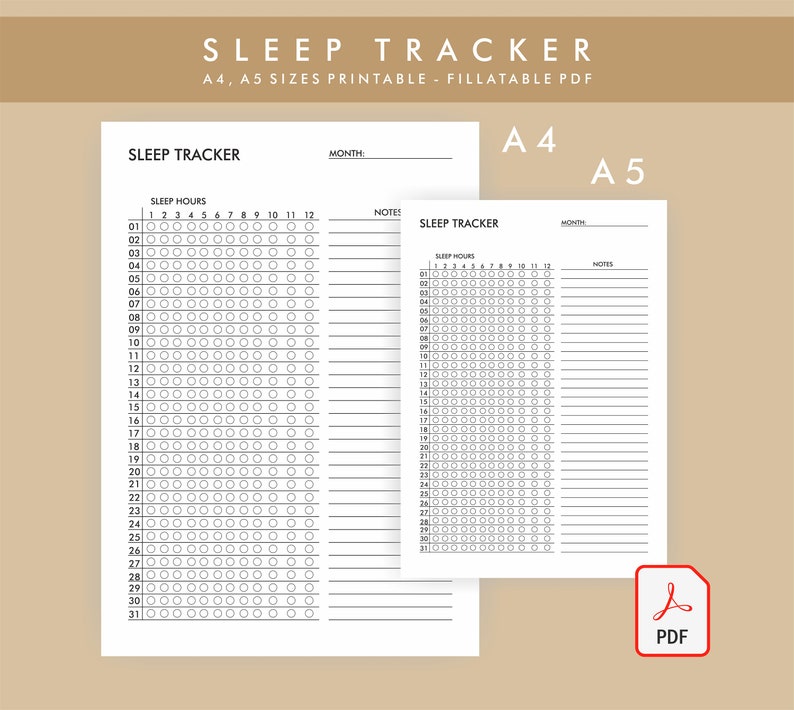 Sleep Tracker, Printable Tracker A4,A5 Size PDF Tracker, Monthly Sleep ...