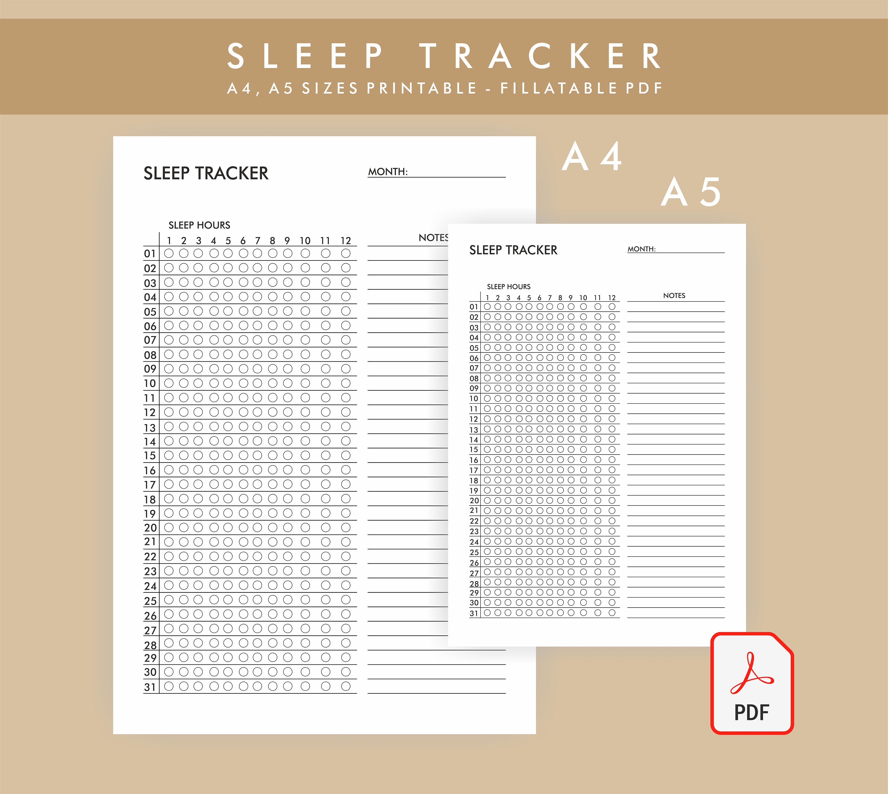 Sleep Tracker, Printable Tracker A4,A5 Size PDF Tracker, Monthly Sleep ...