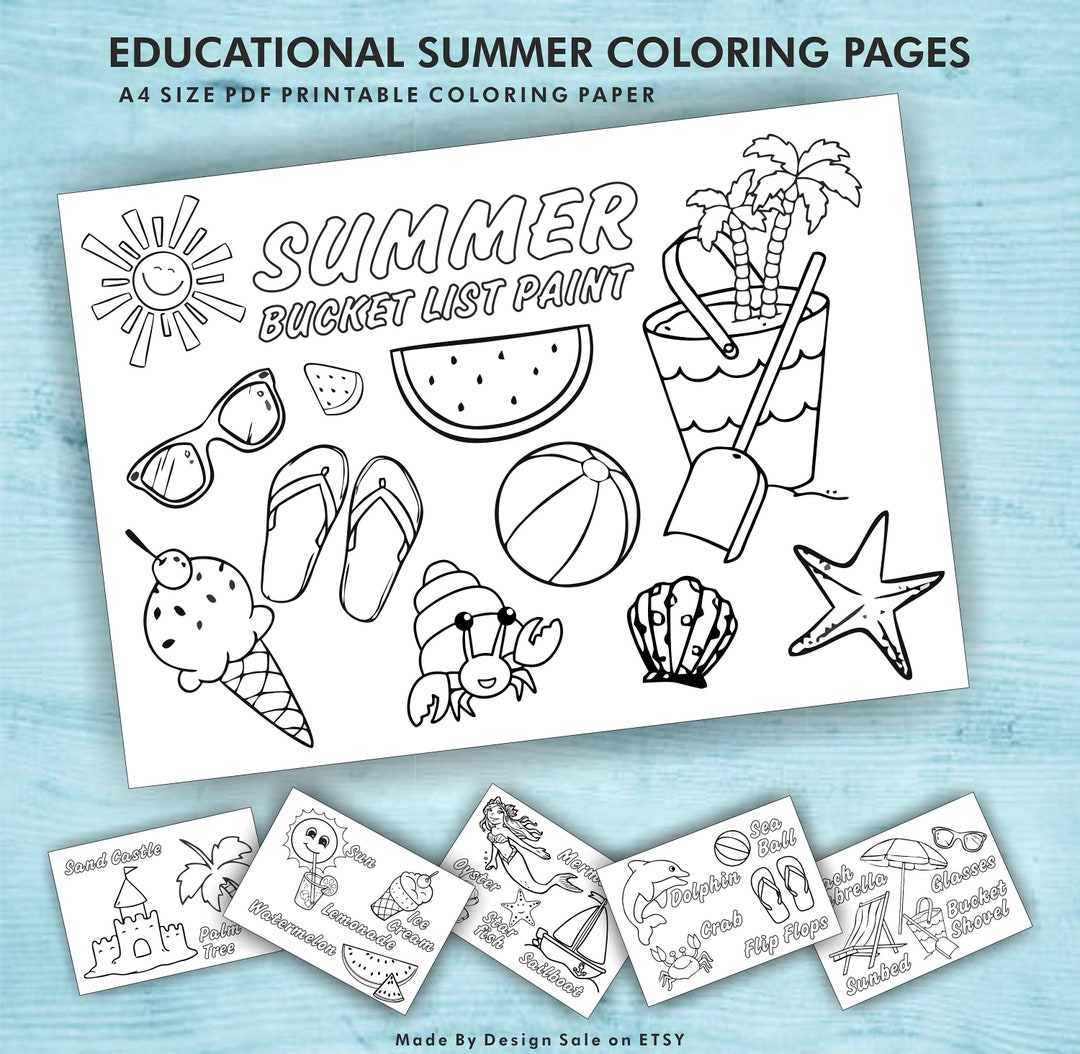 Kids Summer Printable, Summer Bucket List, Summer Coloring Paper ...