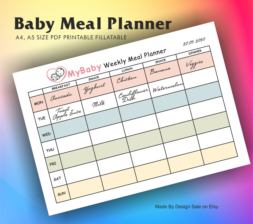 Weekly Baby Meal Planner, Baby Meal Plan A4, A5, Size Printable ...