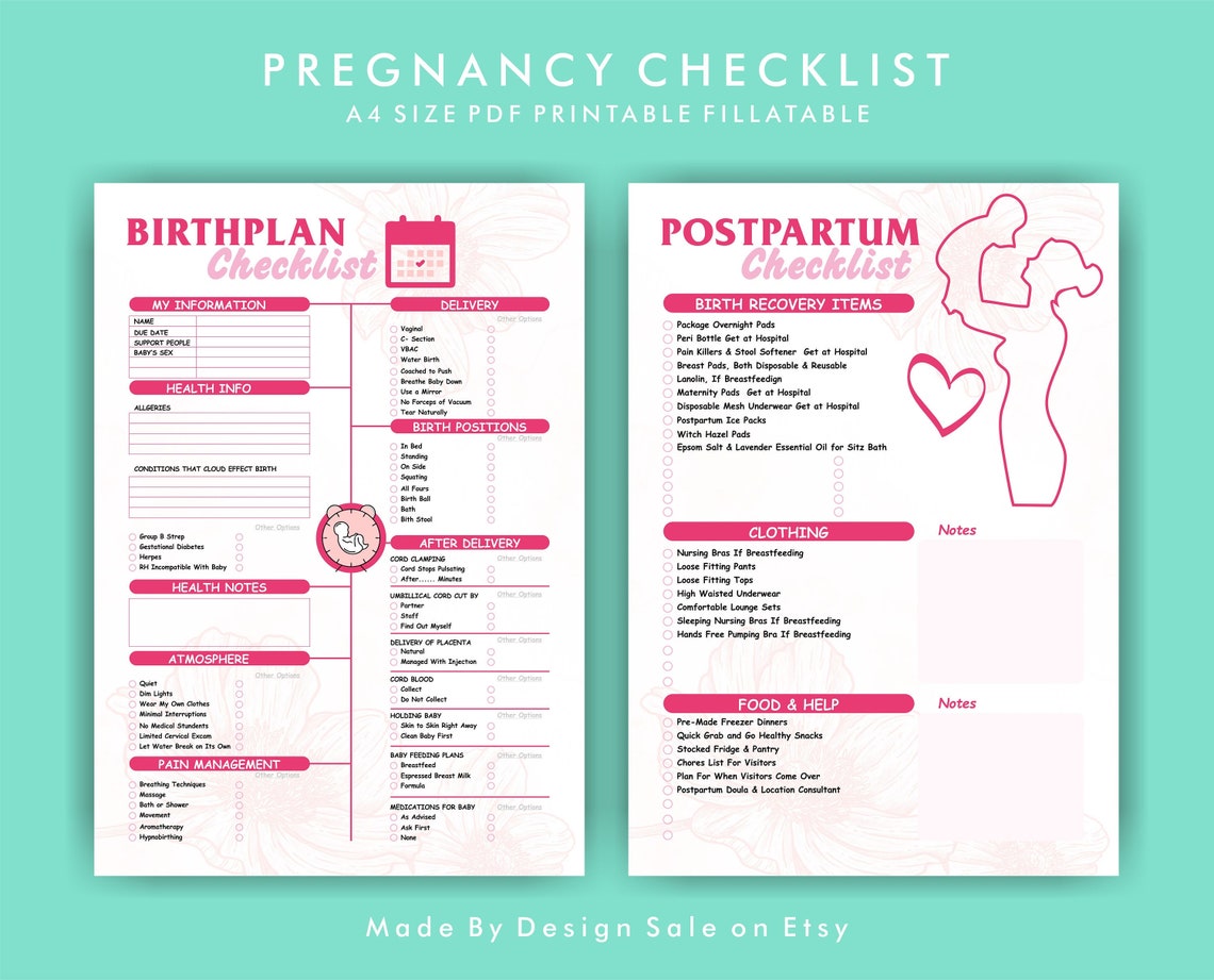 Pregnancy Checklists Bundle Printable Pregnancy to Do List PDF A4 ...