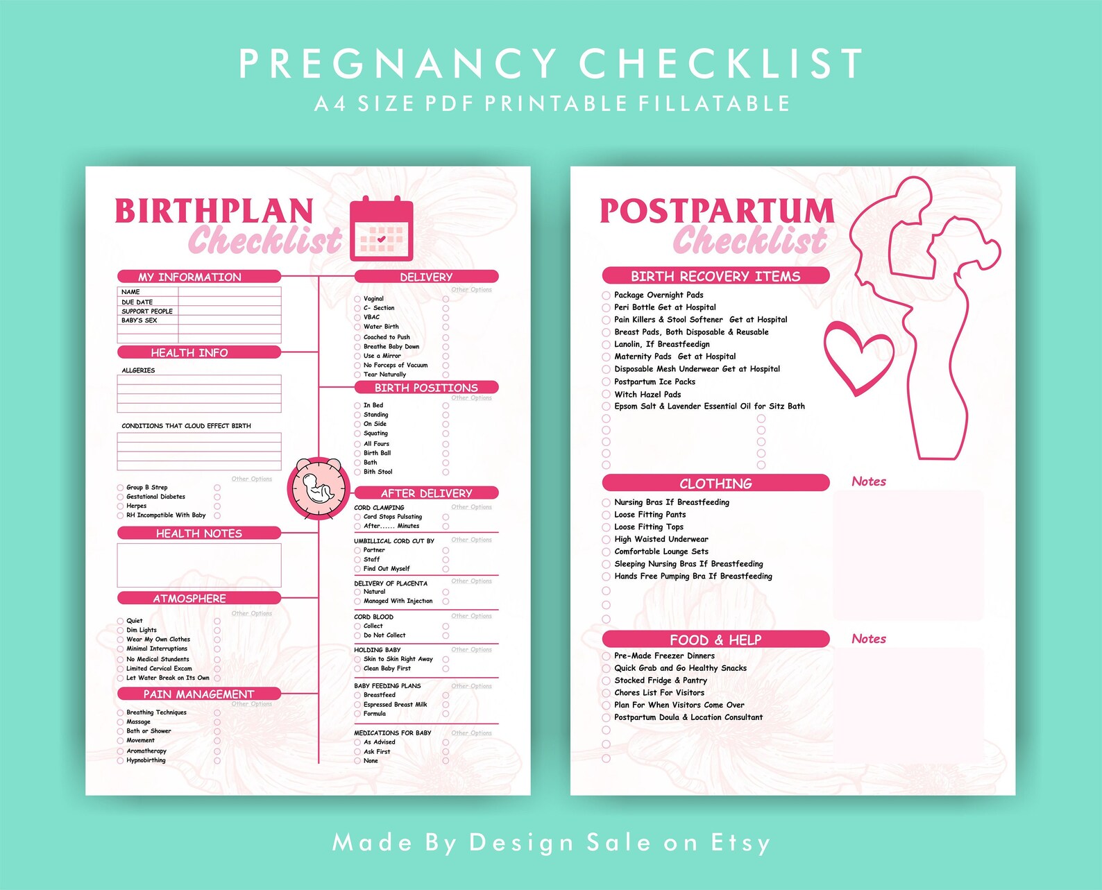 Pregnancy Checklists Bundle Printable Pregnancy to Do List PDF A4 ...