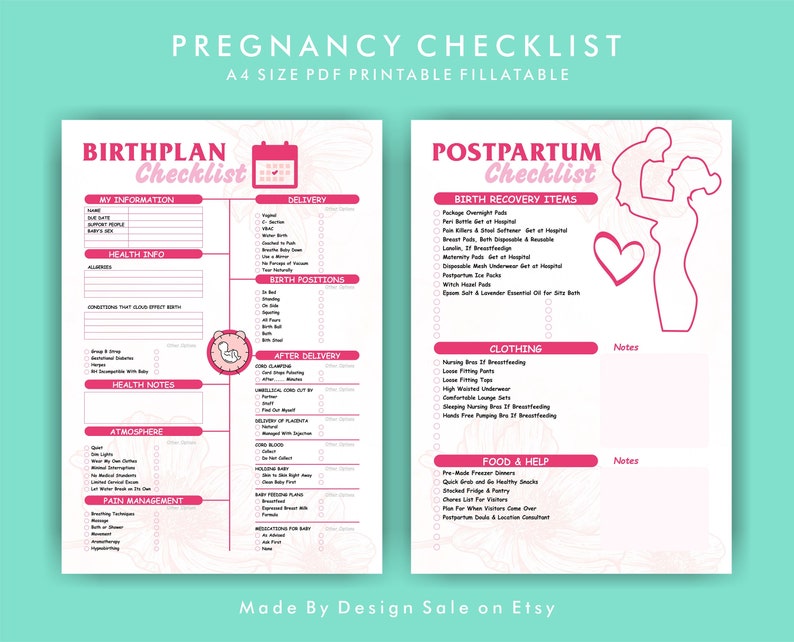Pregnancy Checklists Bundle Printable Pregnancy to Do List PDF A4 ...