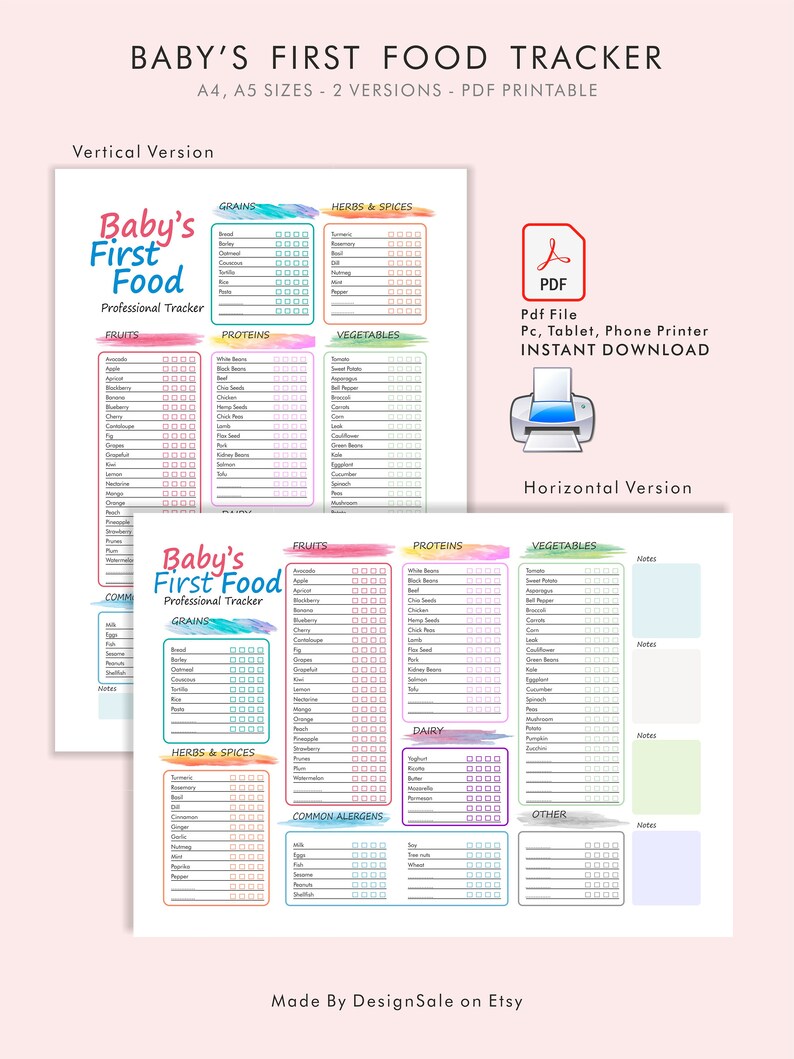 Baby First Food, Baby Food Diary, Baby Food Tracker Printable, Baby ...