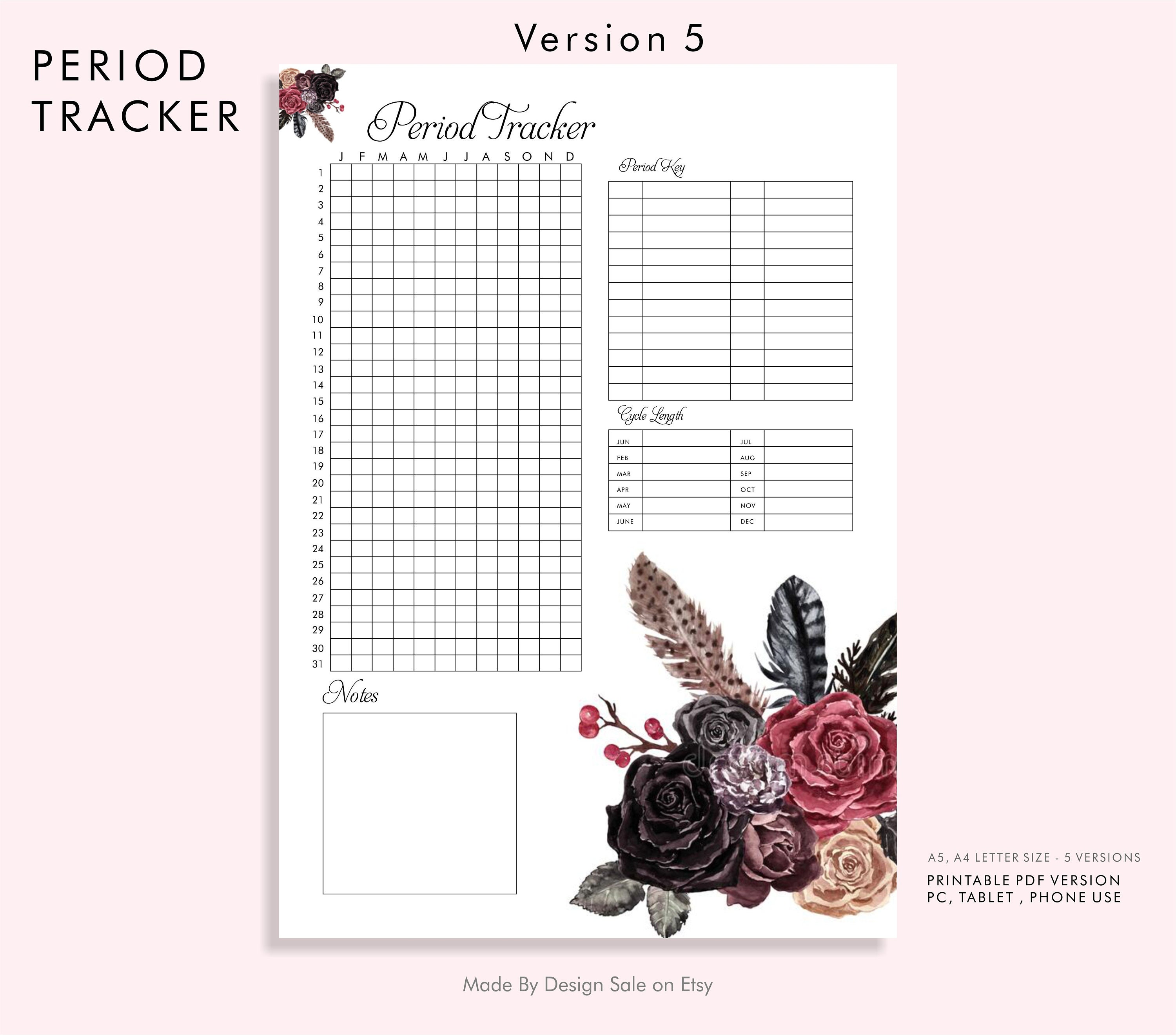 Flowers Period Tracker A4, A5 Size Tracker, Monthly Period Tracker ...