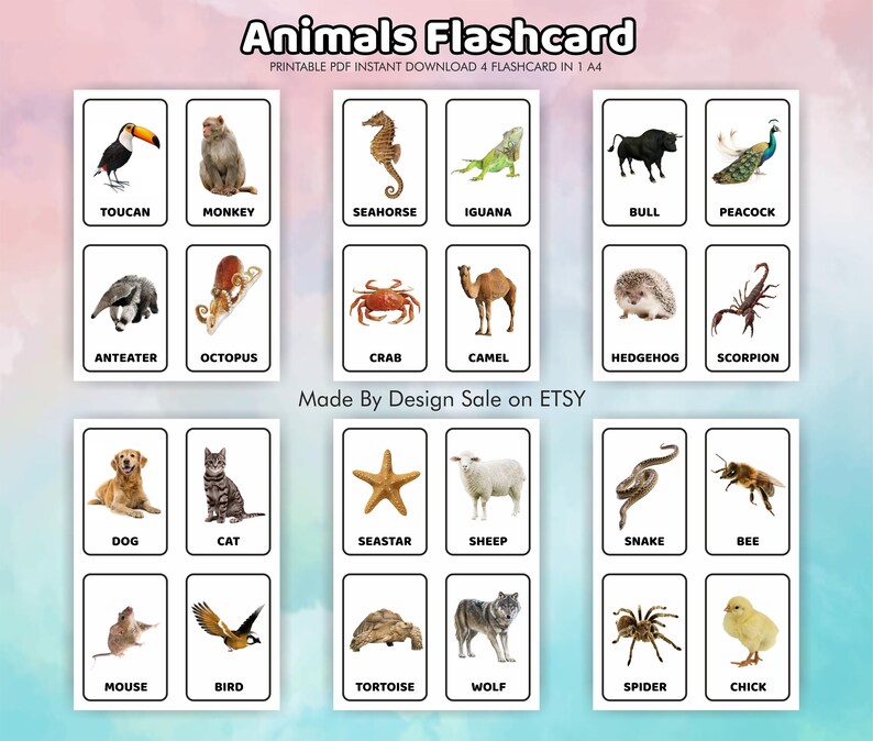 Animals Printable Flashcards, Printable Cards Preschool, Animals Cards ...