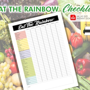 Eat the Rainbow Checklist Printable , A4, A5 Sizes, Healtly Food Chart ...