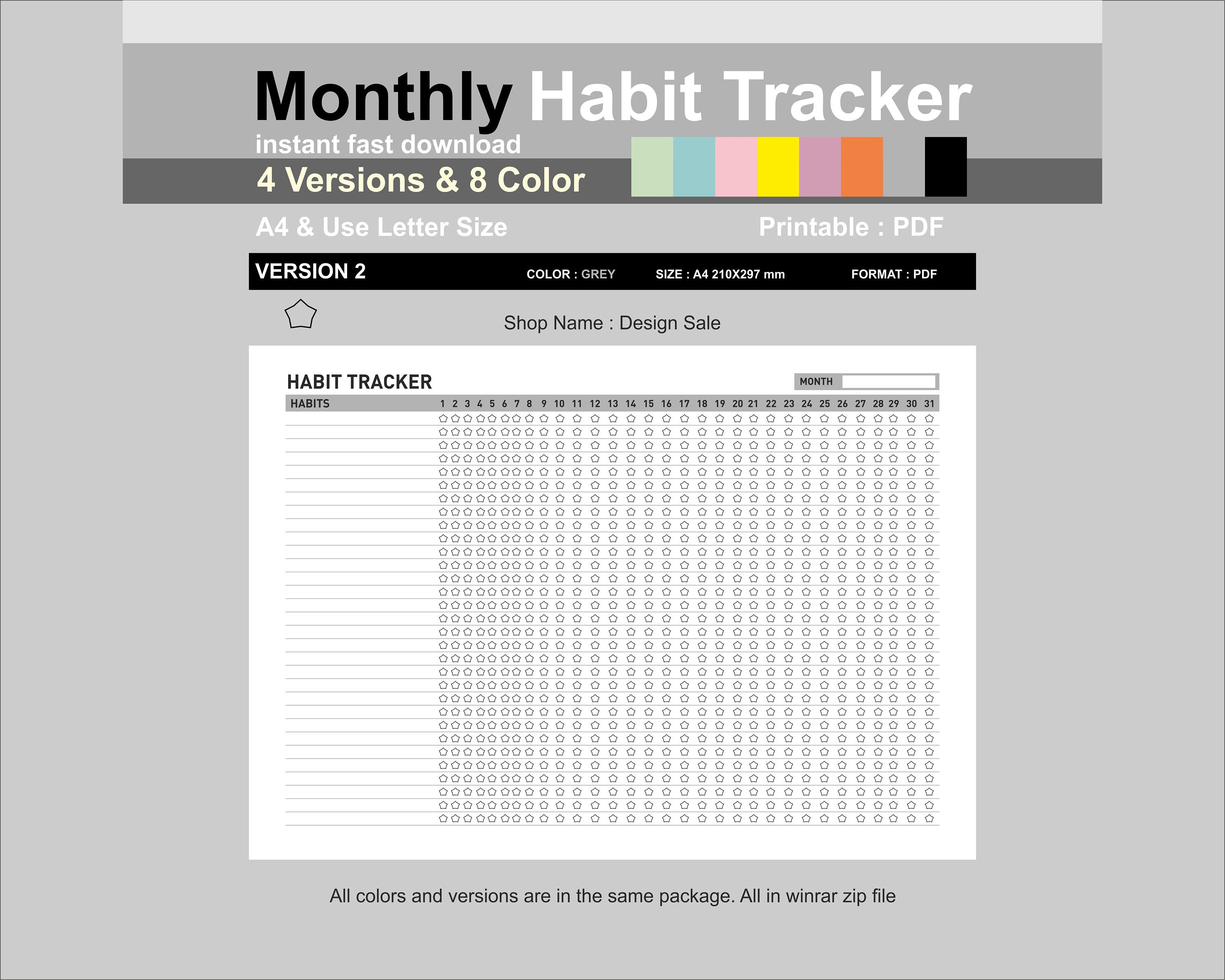 Monthly Habit Tracker Printable Landscape, Habit Tracker Template ...