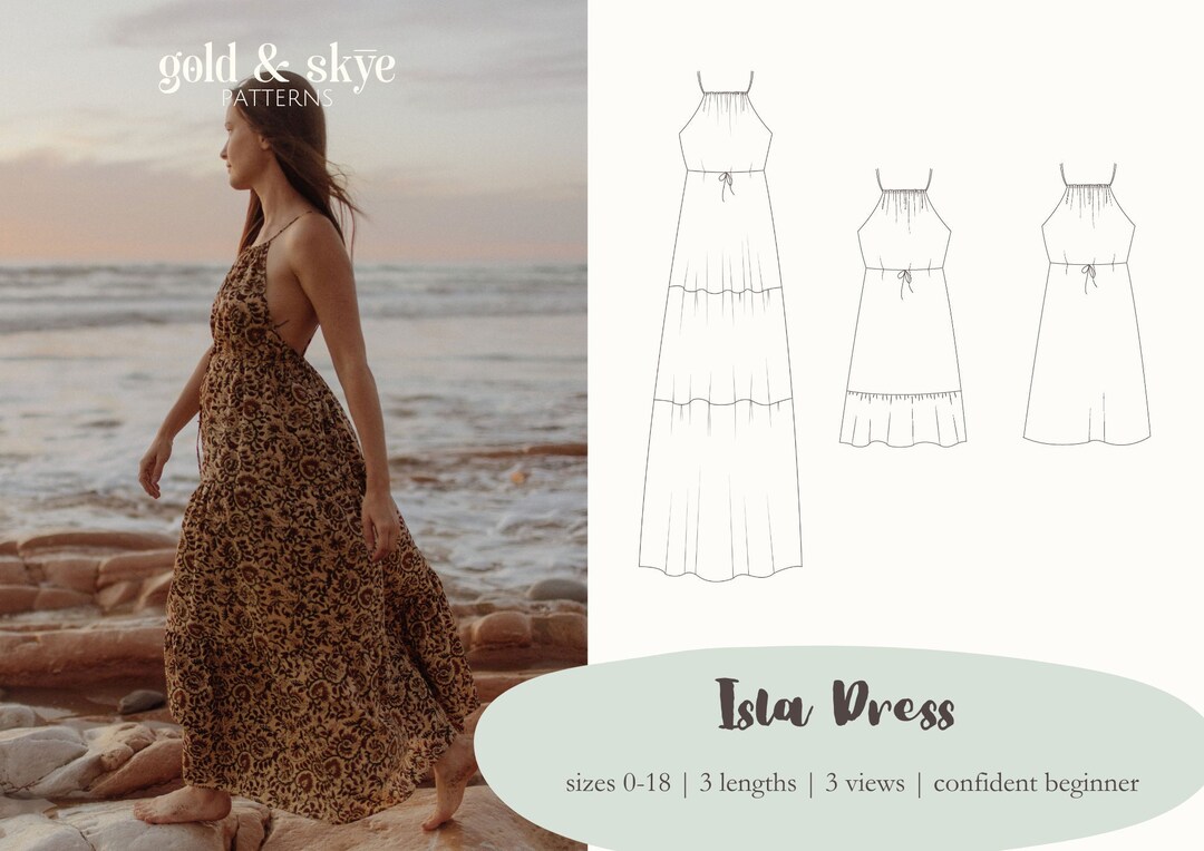 Isla Dress PDF Sewing Pattern, Sizes 0-18, Beginner-friendly + Detailed Instructions, Backless ...