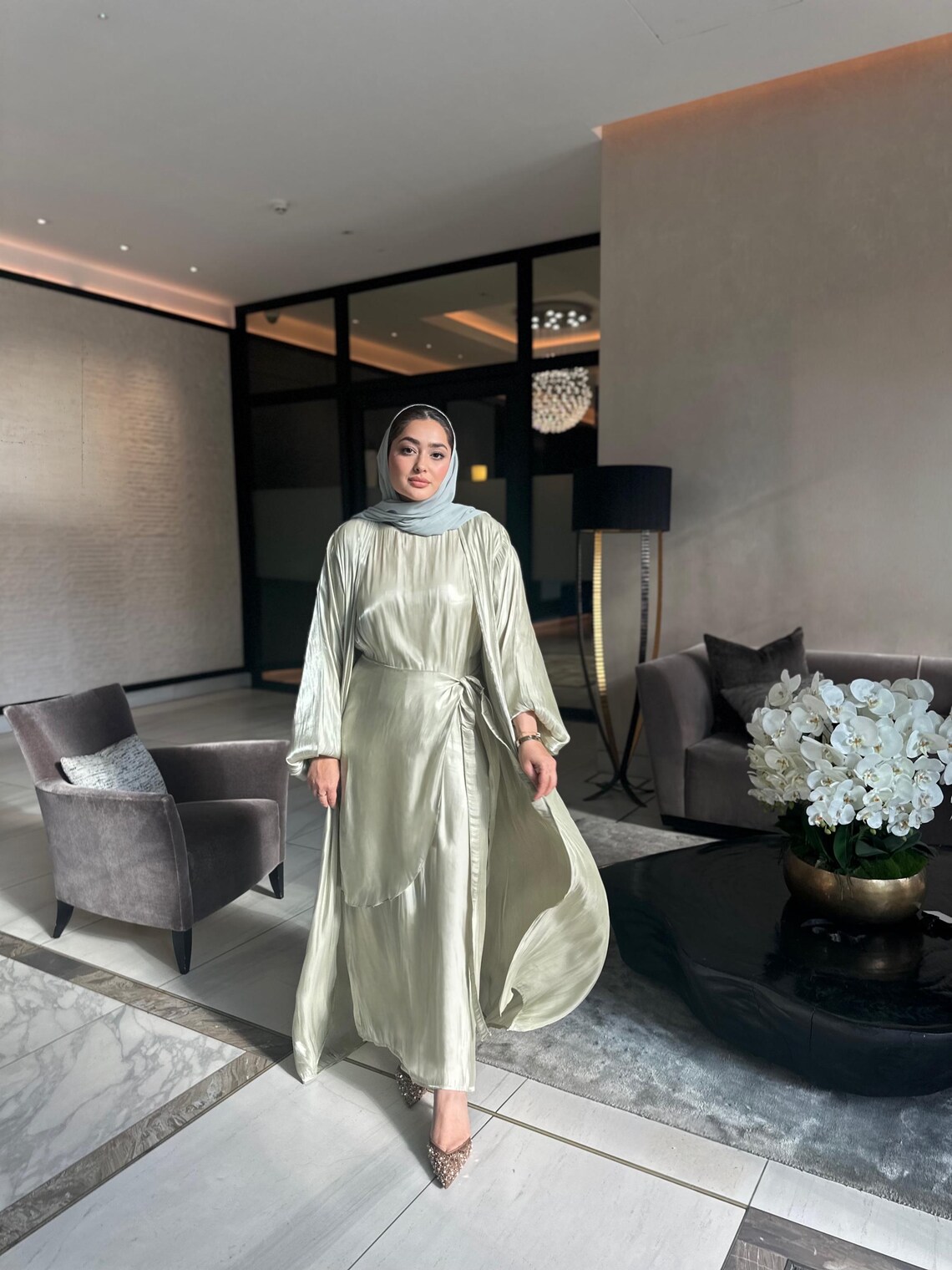 Beautiful Elegant 4 Piece Abaya With Scarf - Organza Material. Eid ...