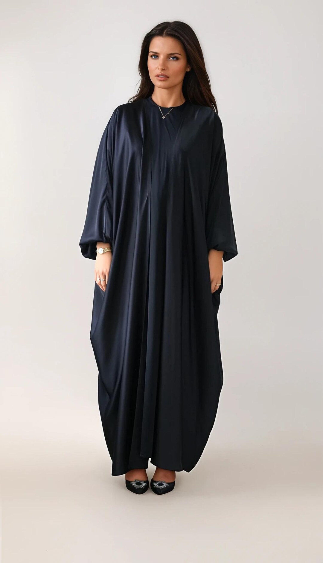 Luxe Dalia Satin Silk Abaya - Black | Eid Abaya, Party Abaya, Party ...