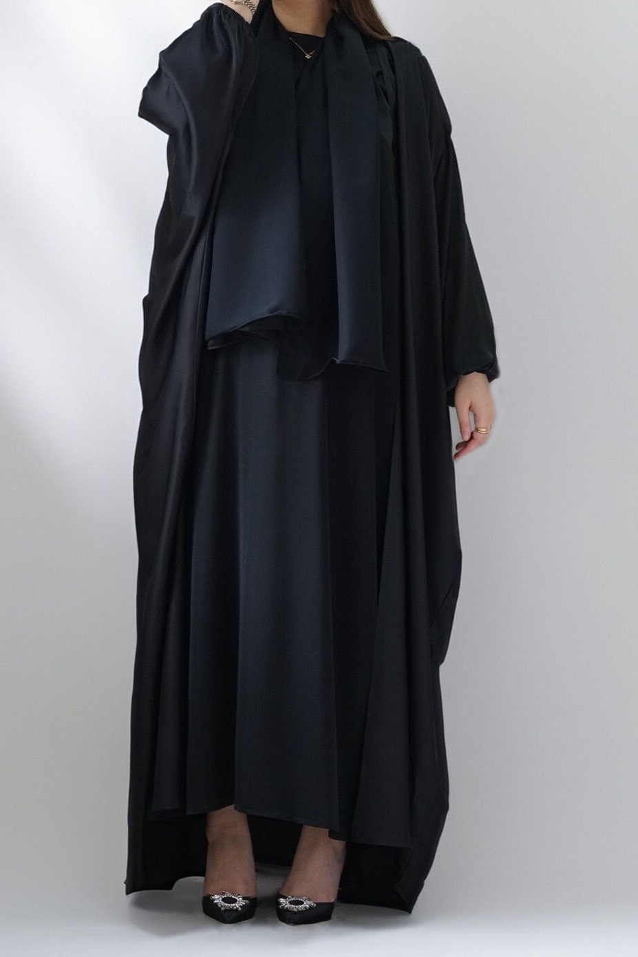 Luxe Dalia Satin Silk Abaya - Black | Eid Abaya, Party Abaya, Party ...