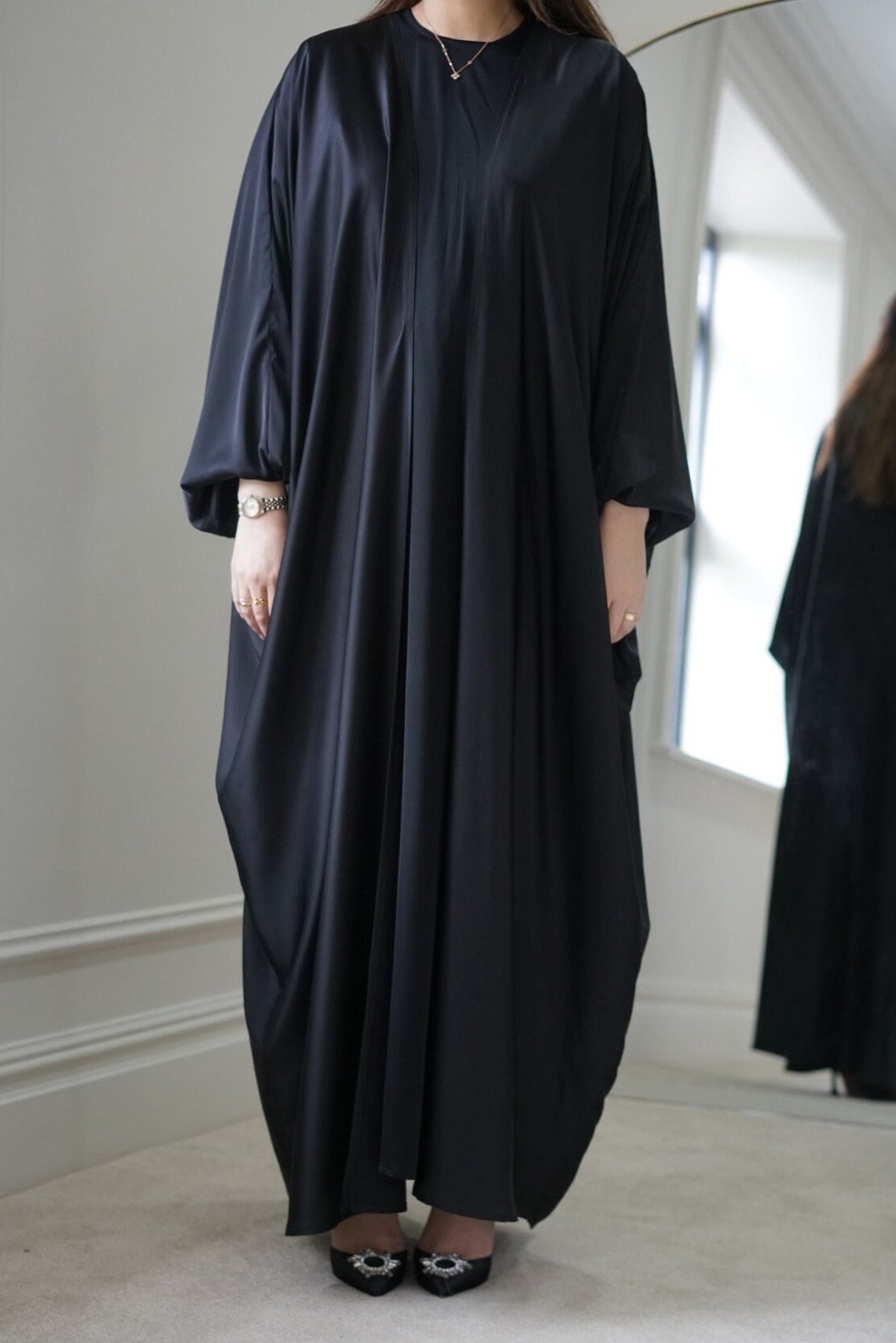 Luxe Dalia Satin Silk Abaya Black Eid Abaya, Party Abaya, Party Dress ...