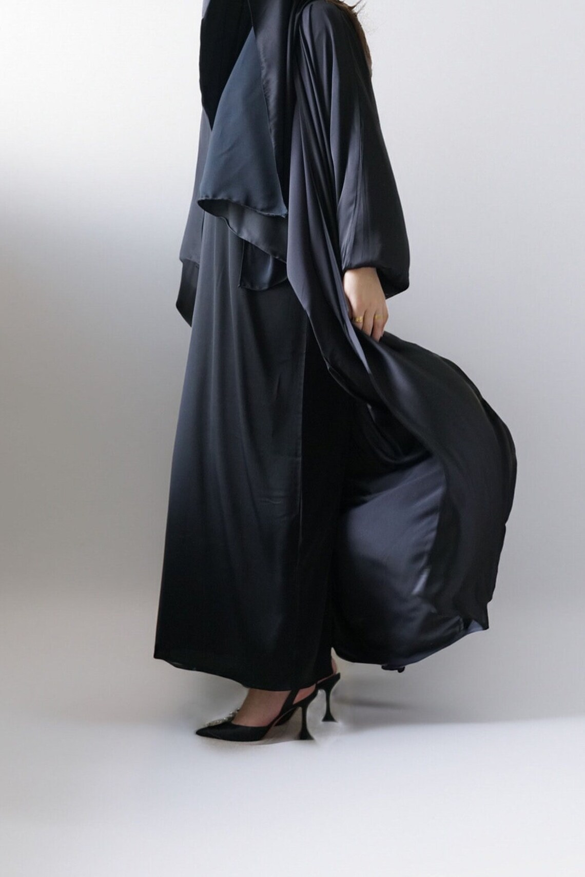 Luxe Dalia Satin Silk Abaya - Black | Eid Abaya, Party Abaya, Party ...