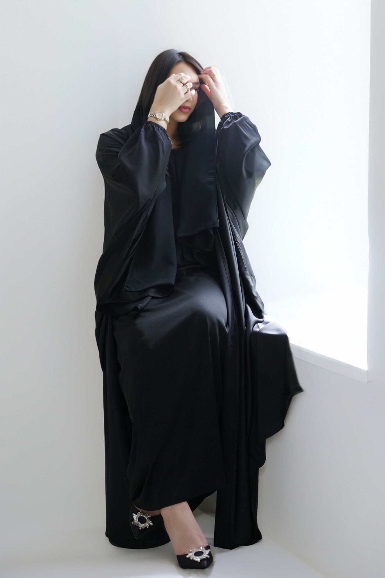 Luxe Dalia Satin Silk Abaya - Black | Eid Abaya, Party Abaya, Party ...