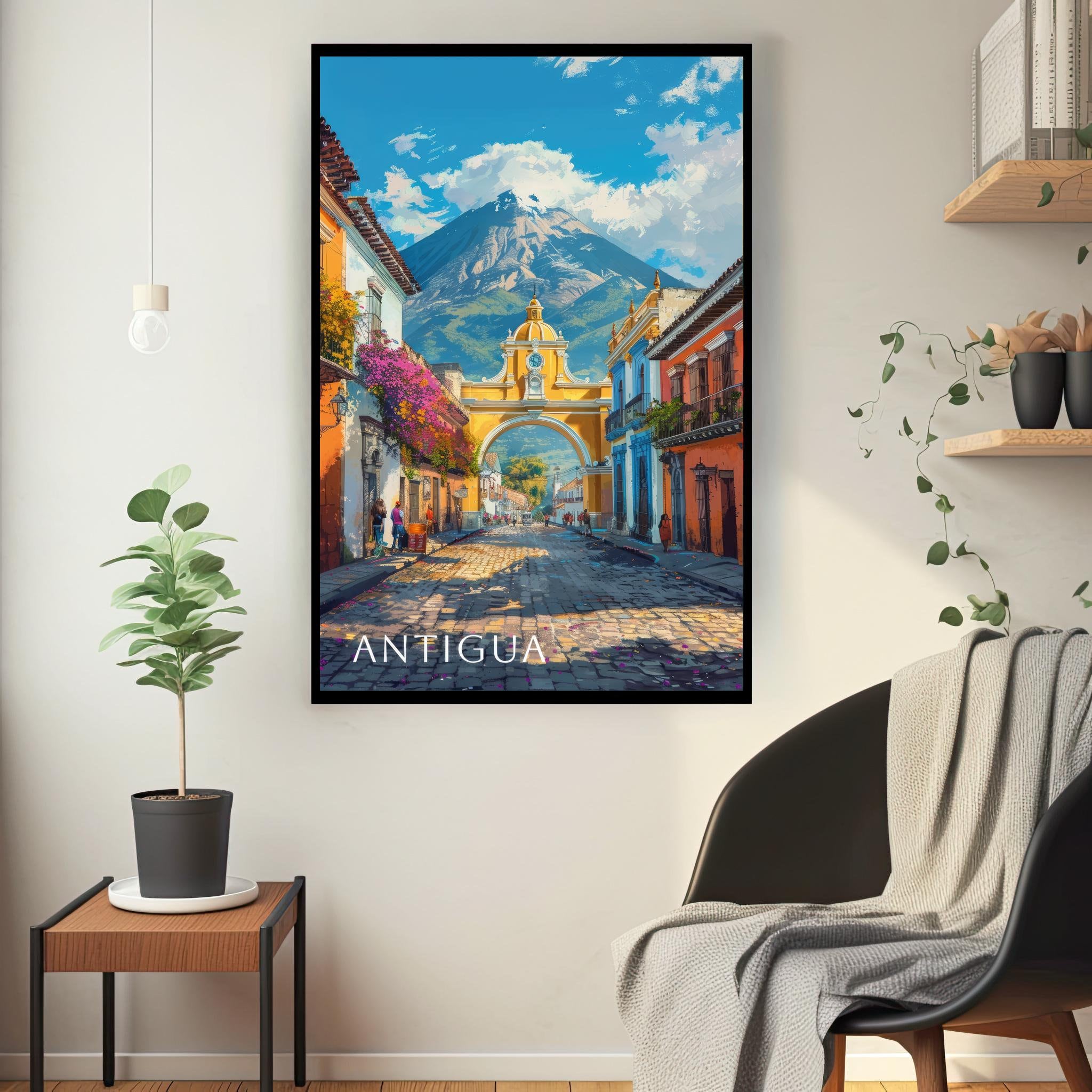 Antigua Guatemala Travel Poster - Vibrant Colonial Street Scene With ...